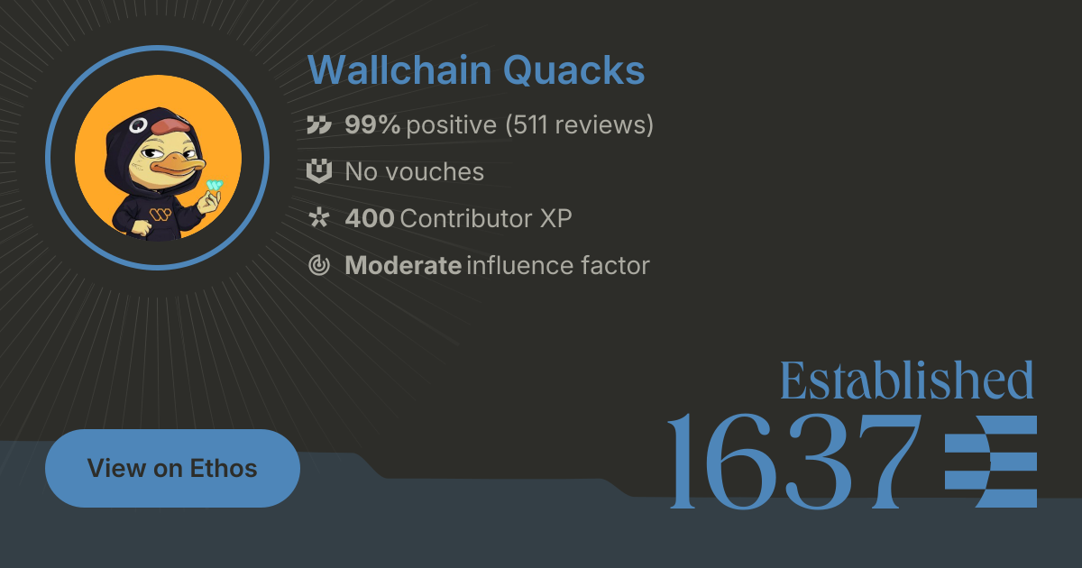 Wallchain Quacks | Ethos credibility profile - 1861 (Reputable)